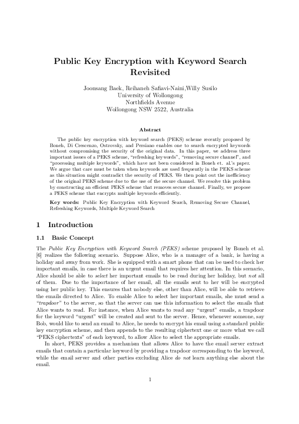(PDF) Public Key Encryption with Keyword Search Revisited