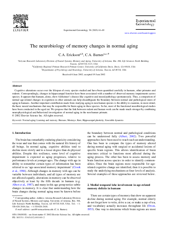 (PDF) The neurobiology of memory changes in normal aging