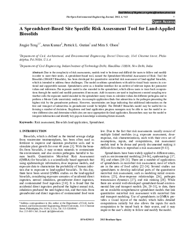 (PDF) A Spreadsheet-Based Site Specific Risk Assessment Tool for Land ...
