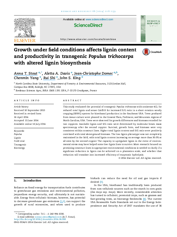 (PDF) Growth under field conditions affects lignin content and ...