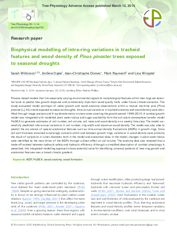 (PDF) Biophysical modelling of intra-ring variations in tracheid ...