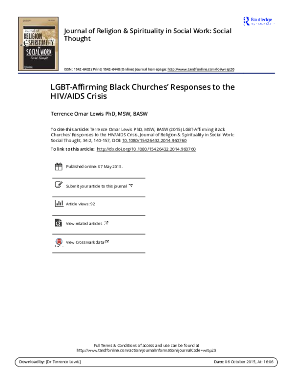 Pdf Lgbt Affirming Black Churches Responses To The Hiv Aids Crisis