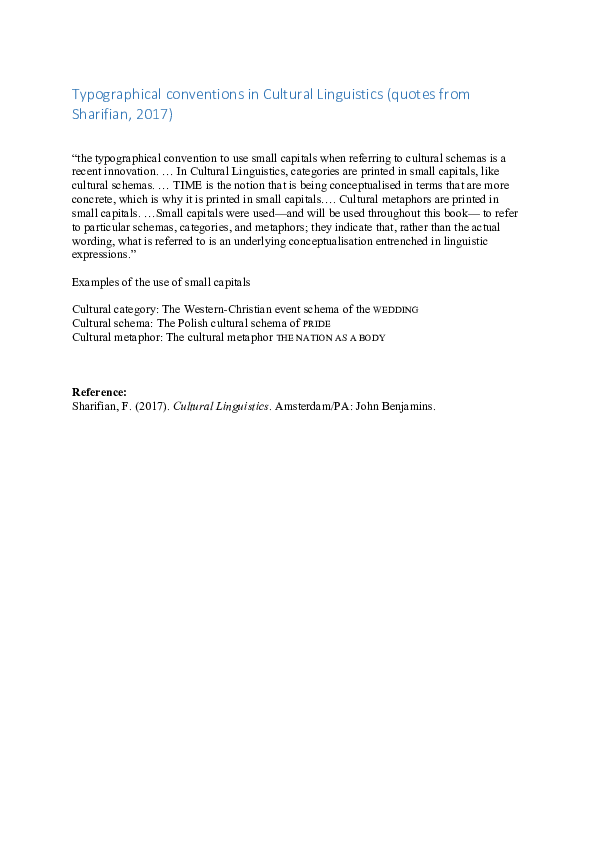 (PDF) Typographical conventions in Cultural Linguistics