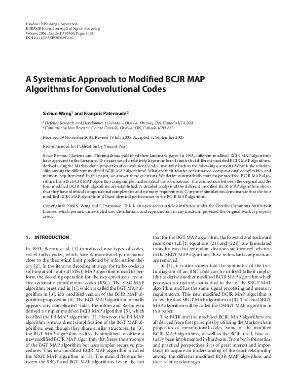 Pdf A Systematic Approach To Modified Bcjr Map Algorithms For Convolutional Codes François