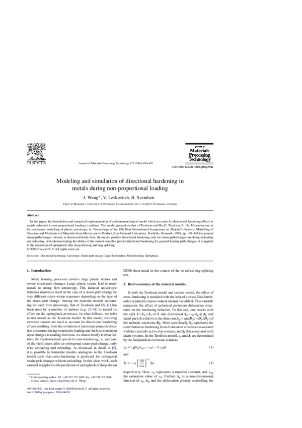 (PDF) Modeling and simulation of directional hardening in metals during non-proportional loading