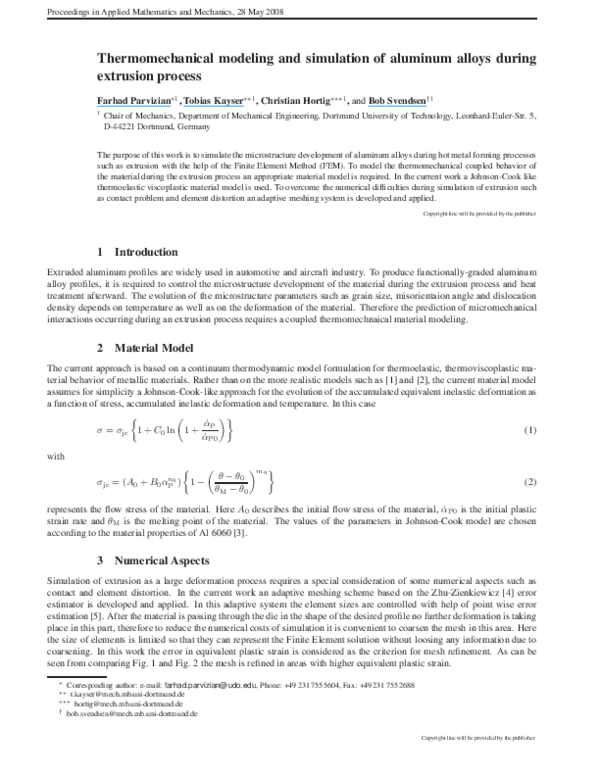 (PDF) Thermomechanical modeling and simulation of aluminum alloys during extrusion process