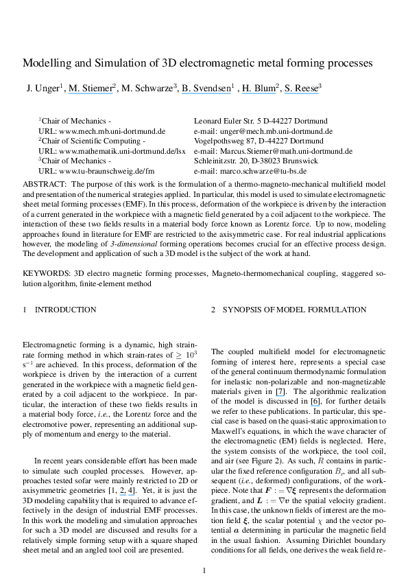 (PDF) Modelling and Simulation of 3D electromagnetic metal forming ...