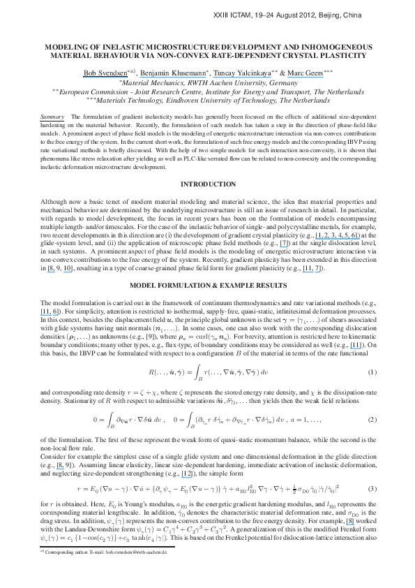 (PDF) Modeling of Inelasticmicrostructure Development and Inhomogeneous Material Behaviour via ...