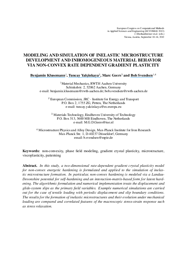 (PDF) Modeling and simulation of inelastic microstructure development and inhomogeneous material ...