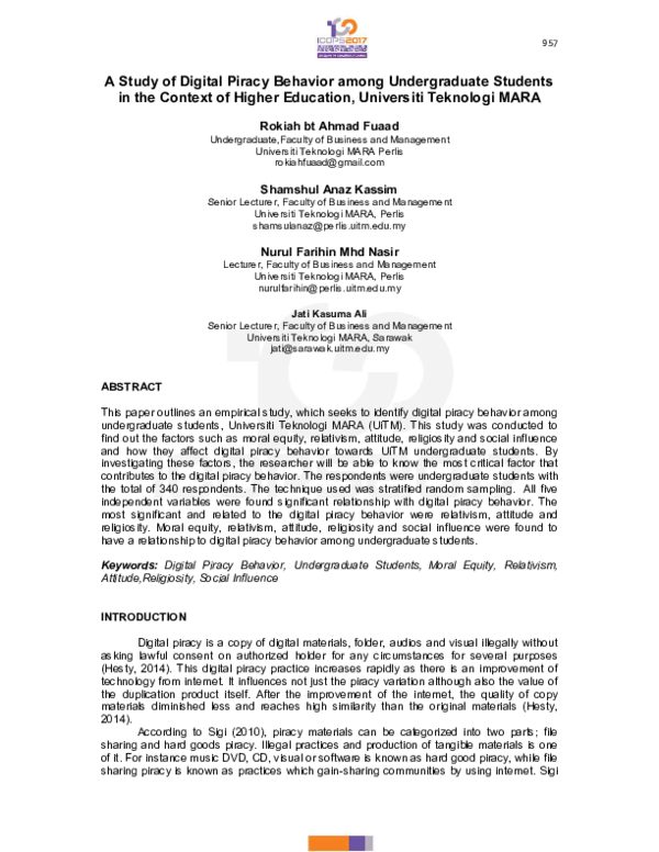 (PDF) A Study of Digital Piracy Behavior among Undergraduate Students ...
