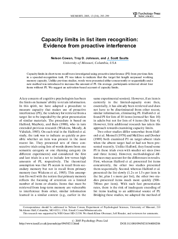 (PDF) Capacity limits in list item recognition: Evidence from proactive interference