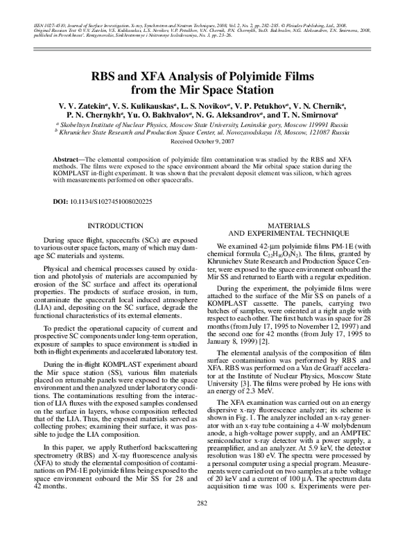 (PDF) RBS and XFA analysis of polyimide films from the Mir space station