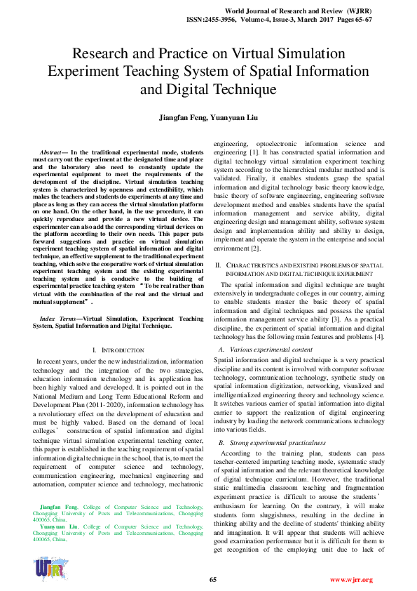 Pdf Research And Practice On Virtual Simulation Experiment Teaching System Of Spatial