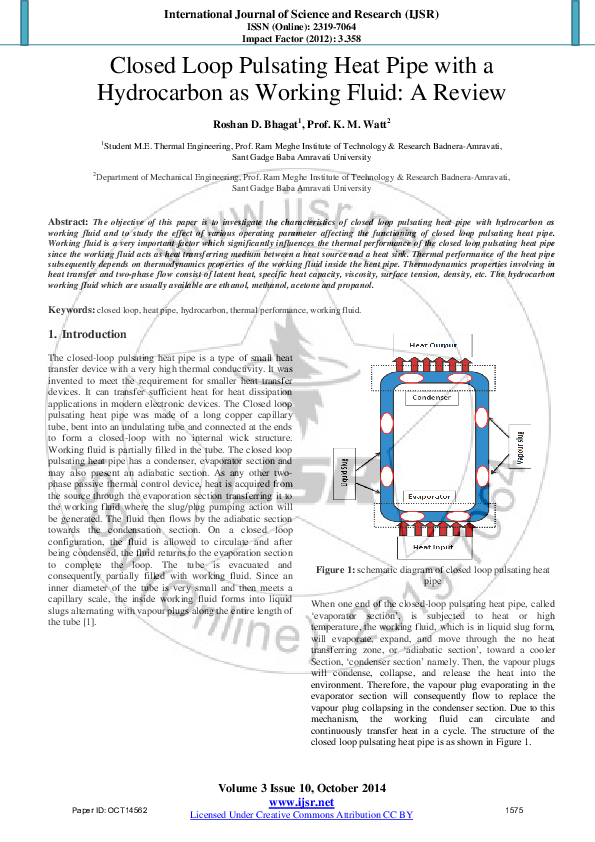 (PDF) Closed Loop Pulsating Heat Pipe with a Hydrocarbon as Working Fluid: A Review