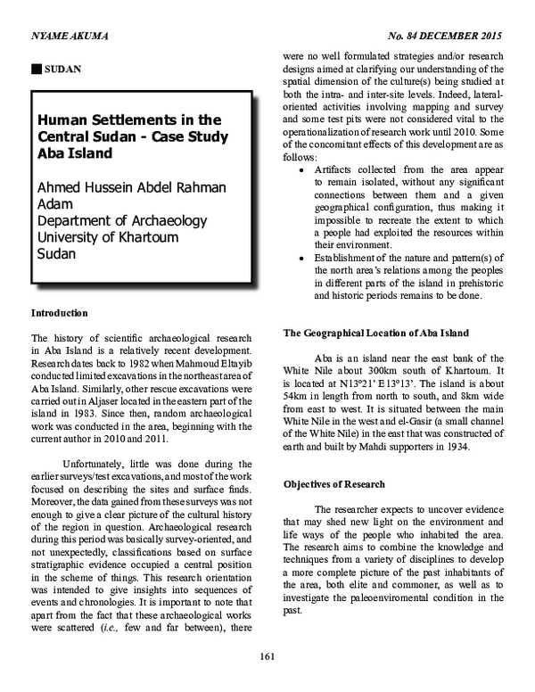 (PDF) Human Settlements in the Central Sudan -Case Study Aba Island
