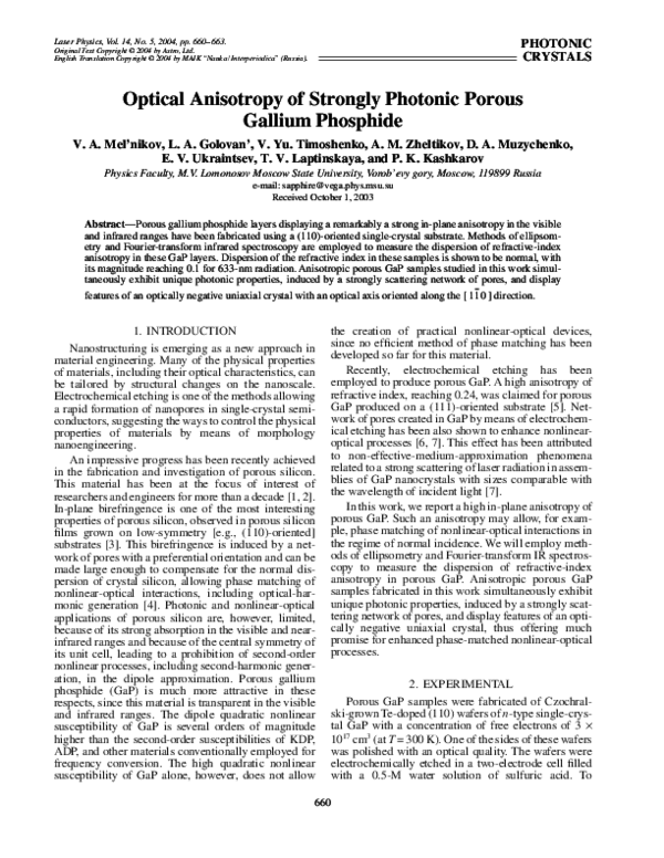 (PDF) Optical anisotropy of strongly photonic porous gallium phosphide