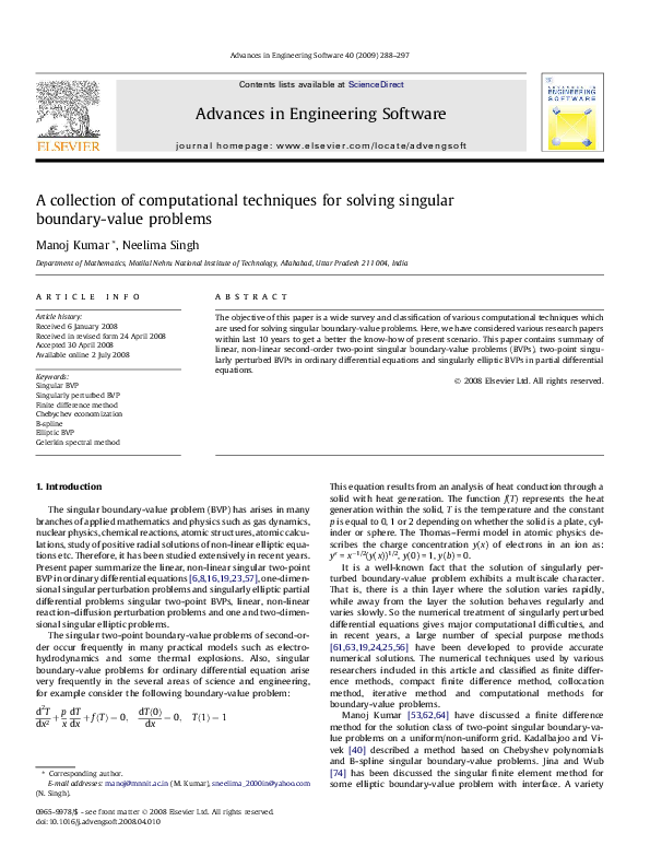 Pdf A Collection Of Computational Techniques For Solving Singular Boundary Value Problems