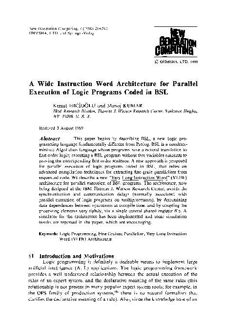 Pdf A Wide Instruction Word Architecture For Parallel Execution Of Logic Programs Coded In Bsl