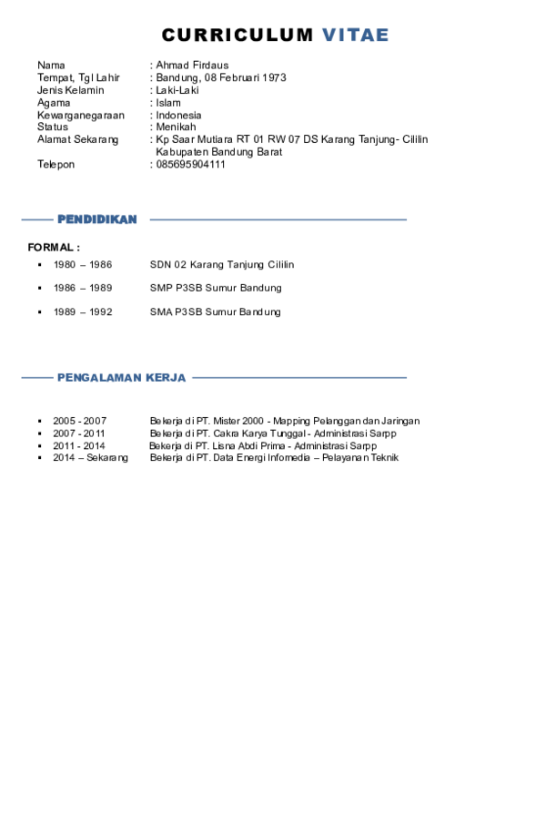 (DOC) Contoh CV ku | ahmad firdaus - Academia.edu