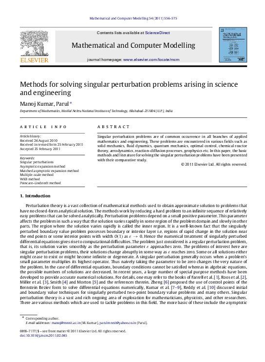 Pdf Methods For Solving Singular Perturbation Problems Arising In Science And Engineering