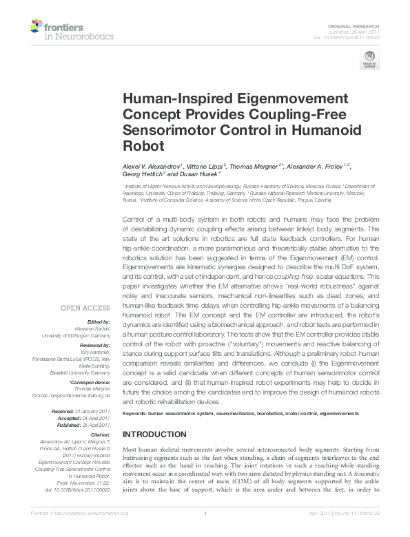 (PDF) Human-Inspired Eigenmovement Concept Provides Coupling-Free Sensorimotor Control in ...