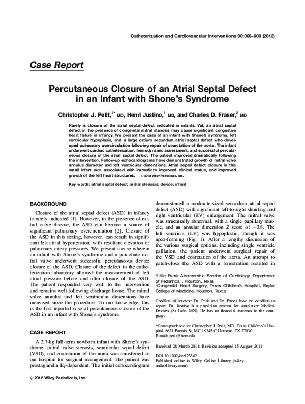 (PDF) Percutaneous closure of an atrial septal defect in an infant with ...