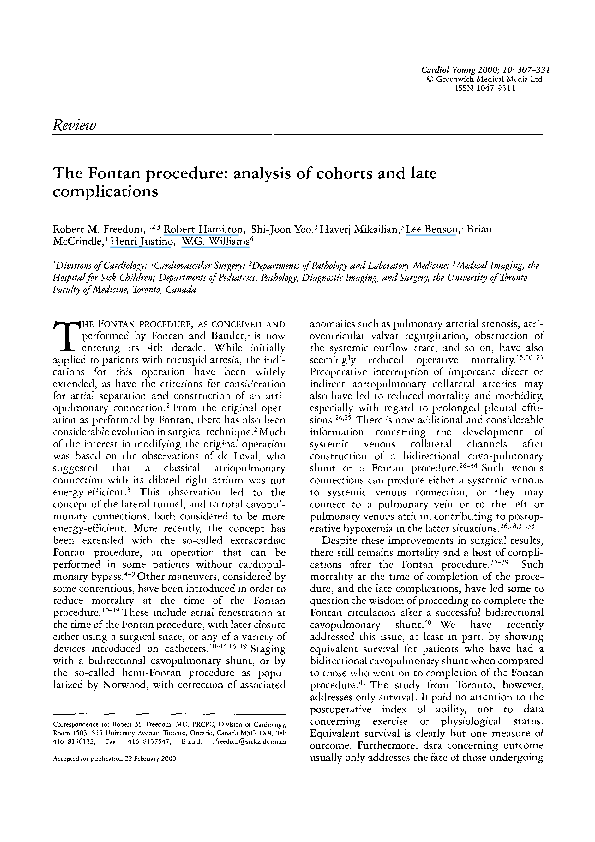 (PDF) The Fontan procedure: analysis of cohorts and late complications ...