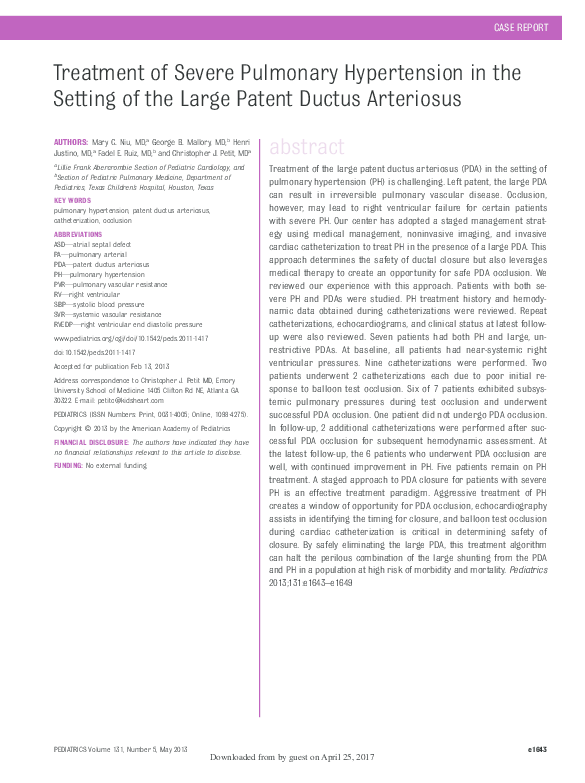 (PDF) Treatment of Severe Pulmonary Hypertension in the Setting of the ...