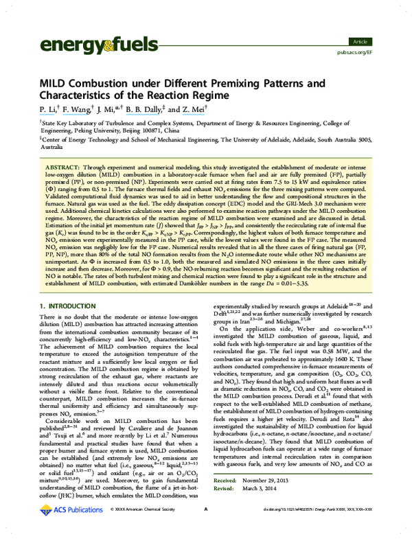 (PDF) MILD Combustion under Different Premixing Patterns and ...