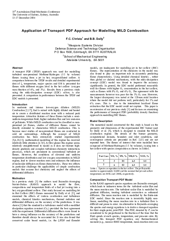 (PDF) Application of transport PDF approach for modelling MILD combustion