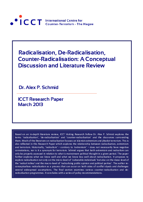 (PDF) ICCT Schmid Radicalisation De Radicalisation Counter ...
