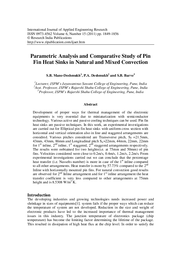 (PDF) Parametric Analysis and Comparative Study of Pin Fin Heat Sinks ...