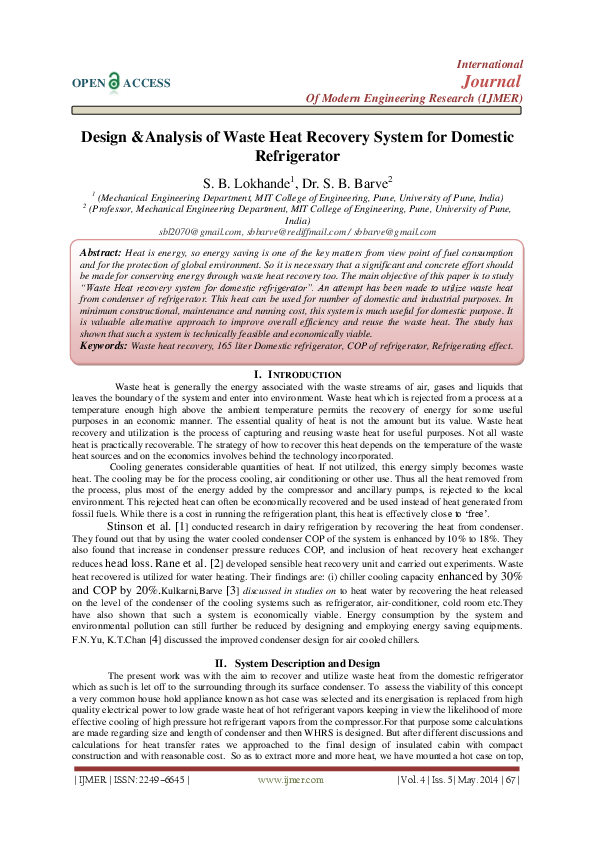 (PDF) Design &Analysis of Waste Heat Recovery System for Domestic ...