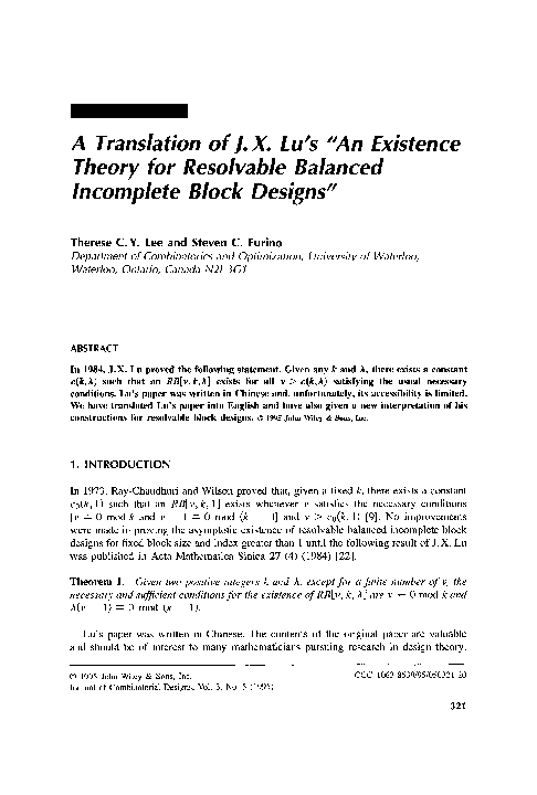 (PDF) A. translation of J. X. Lu's “an existence theory for resolvable ...