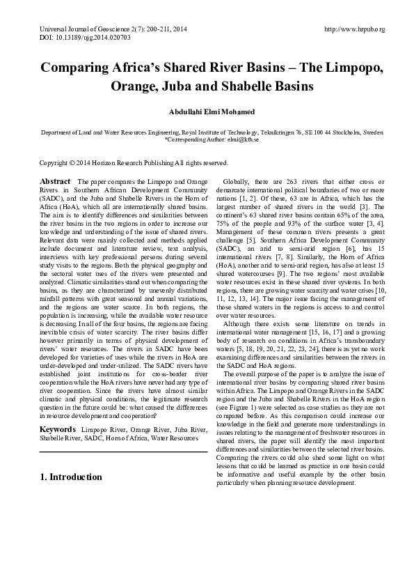 (PDF) Comparing Africa’s Shared River Basins – The Limpopo, Orange ...