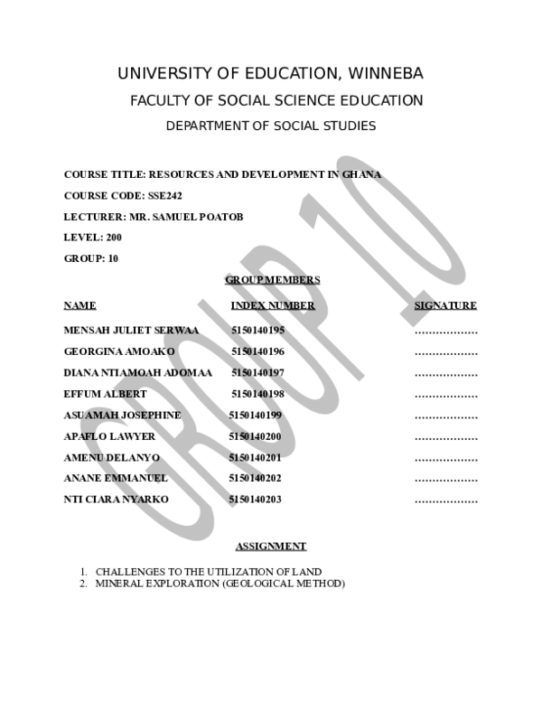 (DOC) UNIVERSITY OF EDUCATION, WINNEBA FACULTY OF SOCIAL SCIENCE ...