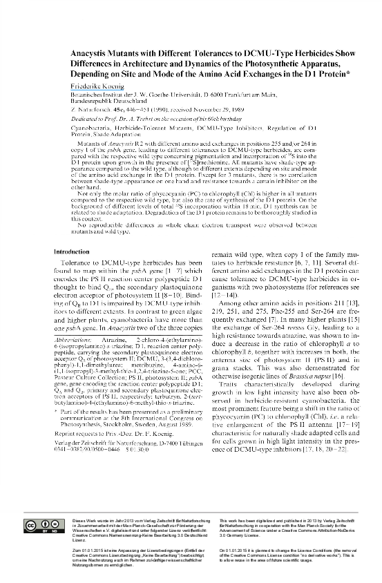 (PDF) Anacystis mutants with different tolerances to DCMU-type ...