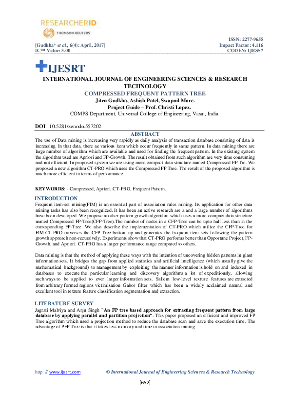 (PDF) COMPRESSED FREQUENT PATTERN TREE (PDF) COMPRESSED FREQUENT PATTERN TREE