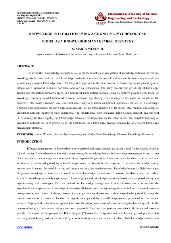 (PDF) KNOWLEDGE INTEGRATION USING A COGNITIVE PSYCHOLOGICAL MODEL AS A ...