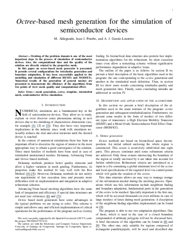 Pdf Octree Based Mesh Generation For The Simulation Of Semiconductor Devices