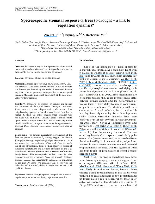 (PDF) Species-specific stomatal response of trees to drought - a link ...