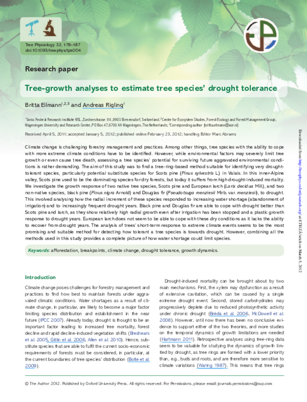 (PDF) Tree-growth analyses to estimate tree species' drought tolerance
