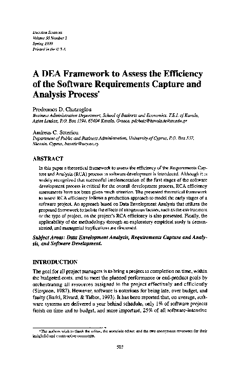 (PDF) A DEA Framework to Assess the Efficiency of the Software ...
