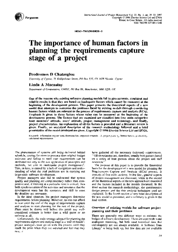(PDF) The importance of human factors in planning the requirements ...