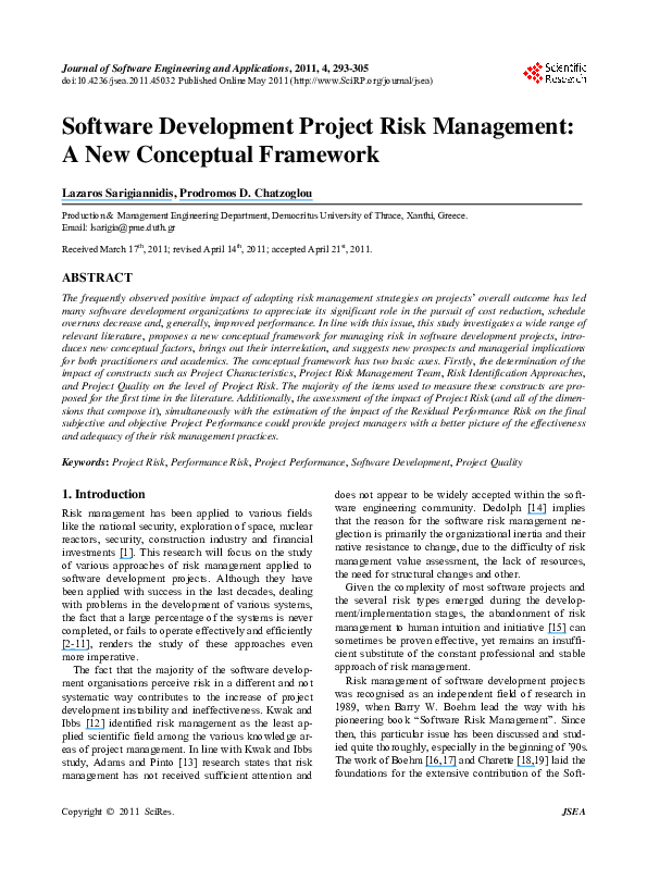 (PDF) Software Development Project Risk Management: A New Conceptual ...