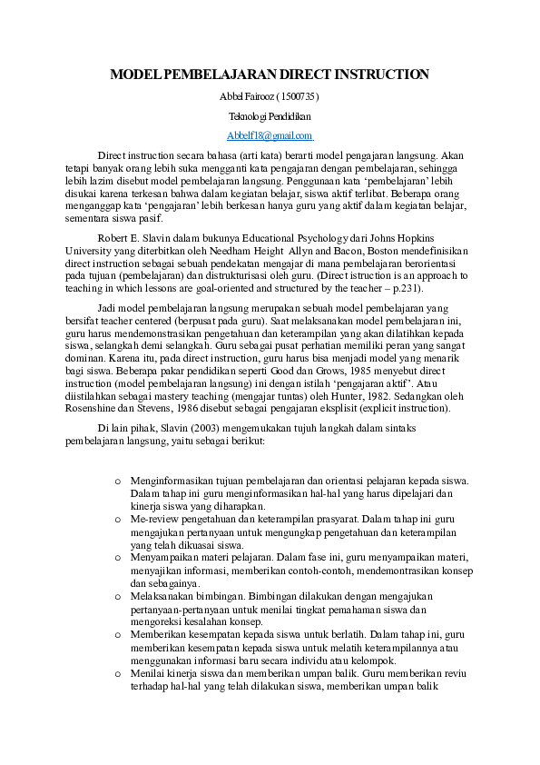 (DOC) MODEL PEMBELAJARAN DIRECT INSTRUCTION