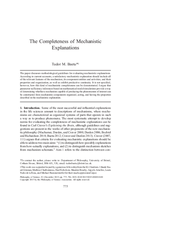 (PDF) The Completeness of Mechanistic Explanations