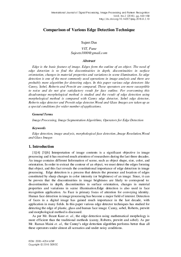 Pdf Comparison Of Various Edge Detection Technique