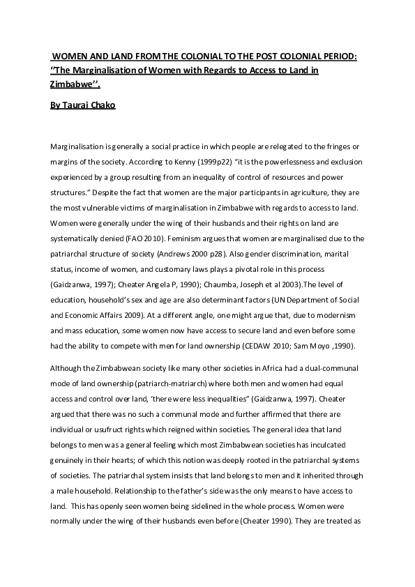 (DOC) WOMEN AND LAND FROM THE COLONIAL TO THE POST COLONIAL PERIOD ...