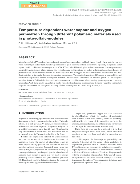(PDF) Temperature-dependent water vapour and oxygen permeation through ...